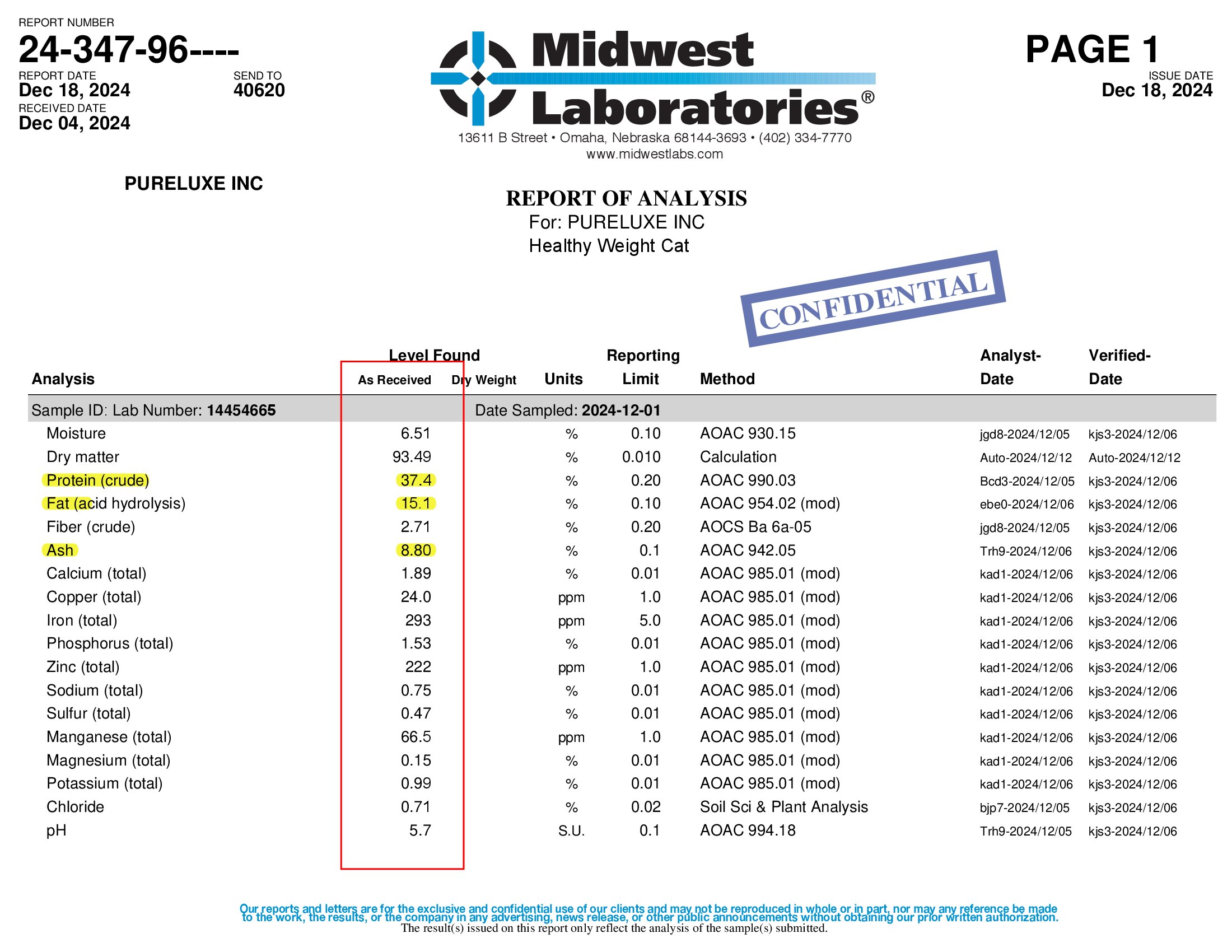 Batch Report Healthy Weight Cat - PureLUXE Pet Food | Natural, Healthy Food For Your Pets